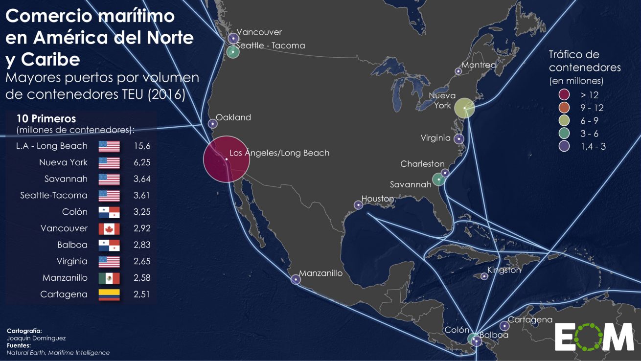 El comercio marítimo en América del Norte y el Caribe - Mapas de El ...