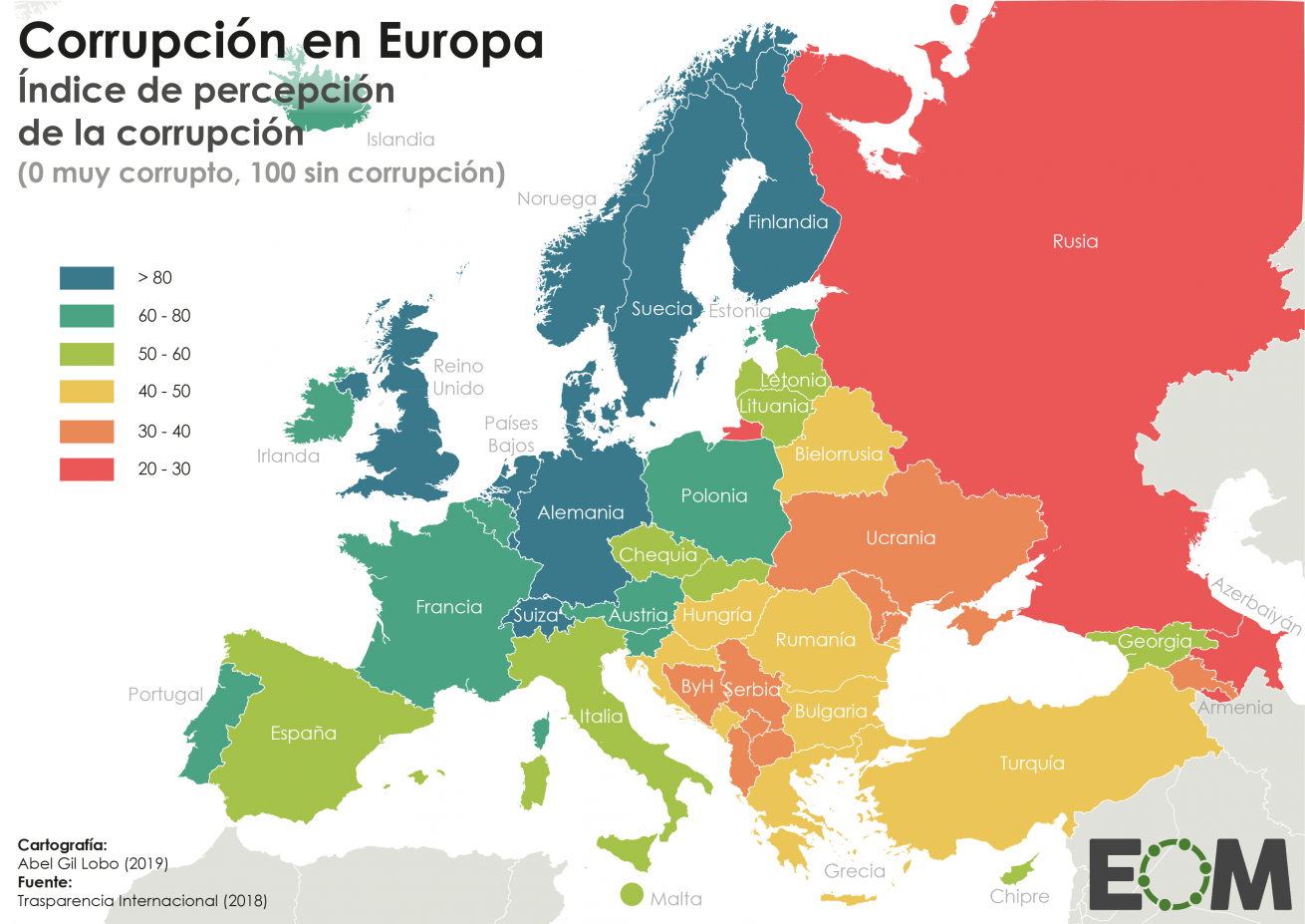 La percepción de la corrupción en Europa - Mapas de El Orden Mundial - EOM
