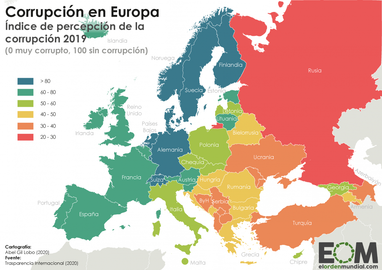 La percepción de la corrupción en Europa - Mapas de El Orden Mundial - EOM