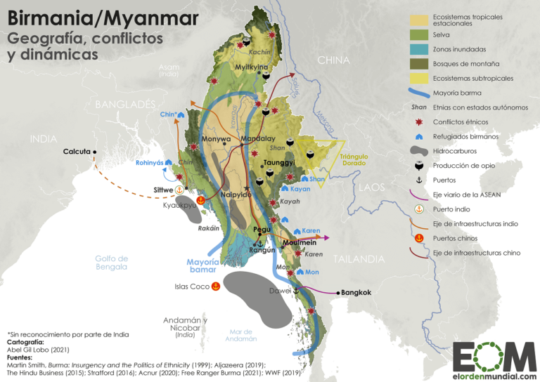 El mapa de la geopolítica de Myanmar/Birmania - Mapas de El Orden ...