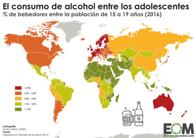 El mapa del consumo de alcohol adolescente en el mundo - Mapas de El Orden Mundial - EOM