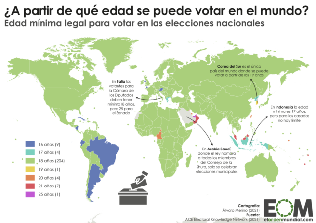 El mapa de la edad mínima para votar en el mundo - Mapas de El Orden ...