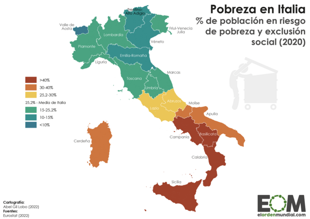 El mapa de la pobreza en Italia - Mapas de El Orden Mundial - EOM