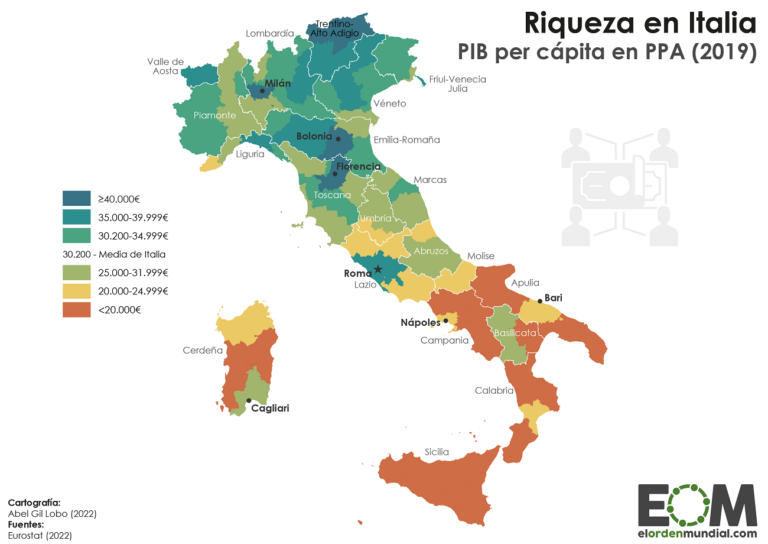 El mapa del PIB per cápita en Italia - Mapas de El Orden Mundial - EOM