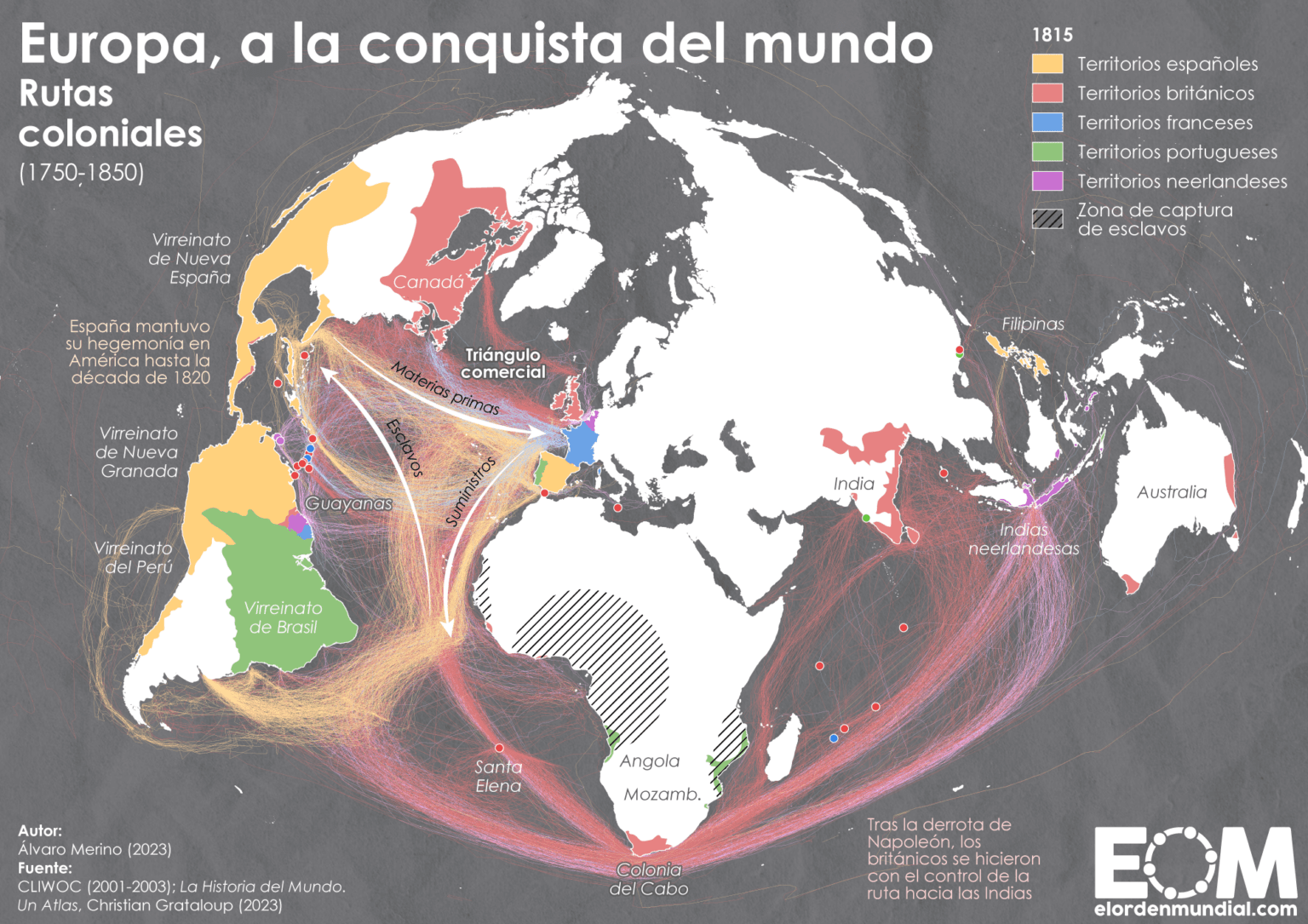 El mapa de las rutas coloniales y el dominio europeo de los mares ...