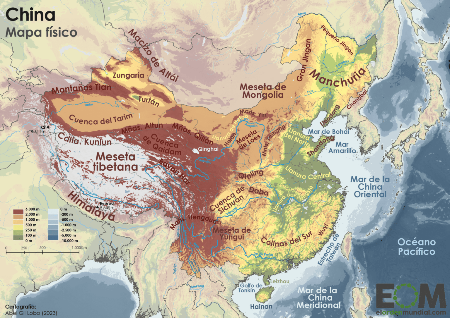 El mapa físico de China - Mapas de El Orden Mundial - EOM