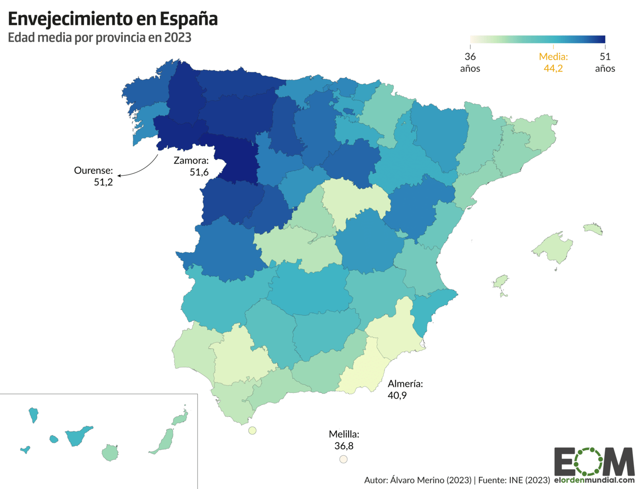 El mapa del envejecimiento en España - Mapas de El Orden Mundial - EOM