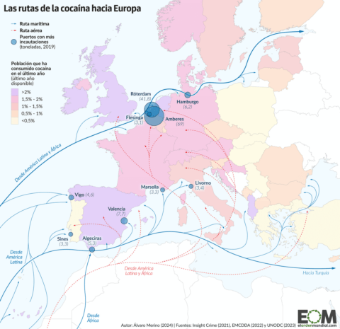 El tráfico de cocaína en Europa - Mapas de El Orden Mundial - EOM