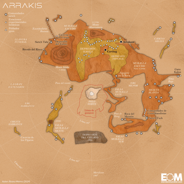 El mapa de Arrakis, el tablero geopolítico de Dune - Mapas de El Orden ...