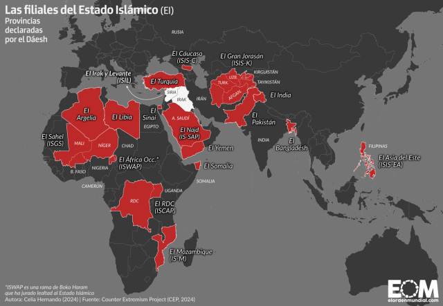 El mapa de las ramificaciones del Estado Islámico - Mapas de El Orden Mundial - EOM