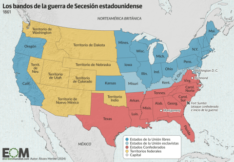 El mapa de la guerra de Secesión en Estados Unidos - Mapas de El Orden ...
