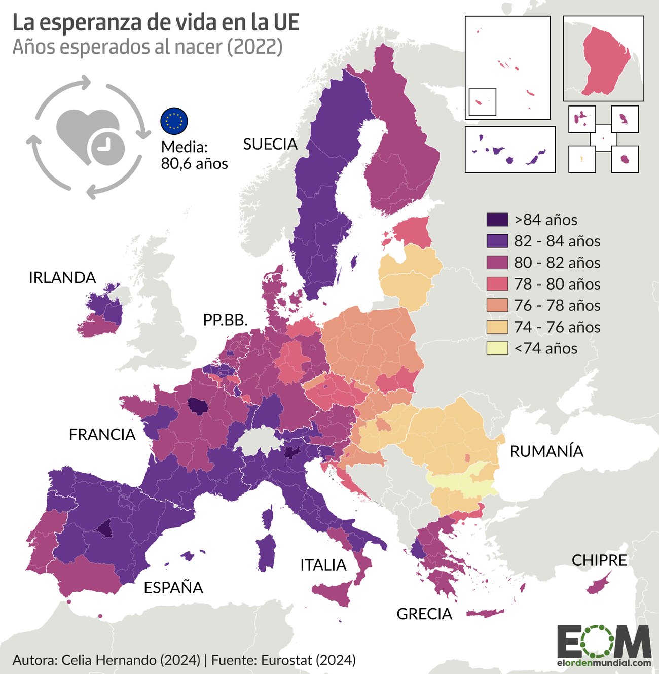 El mapa de la esperanza de vida en la Unión Europea - Mapas de El Orden Mundial - EOM