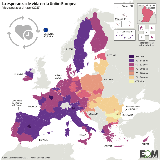 El mapa de la esperanza de vida en la Unión Europea - Mapas de El Orden Mundial - EOM