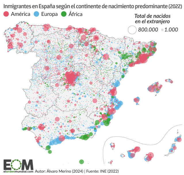 El mapa de la inmigración en España según su origen - Mapas de El Orden ...