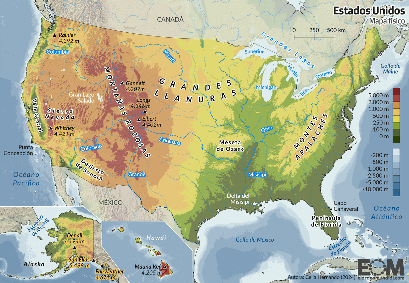 Mapa Fisico De Los Estados Unidos Our Familiar And Institutional