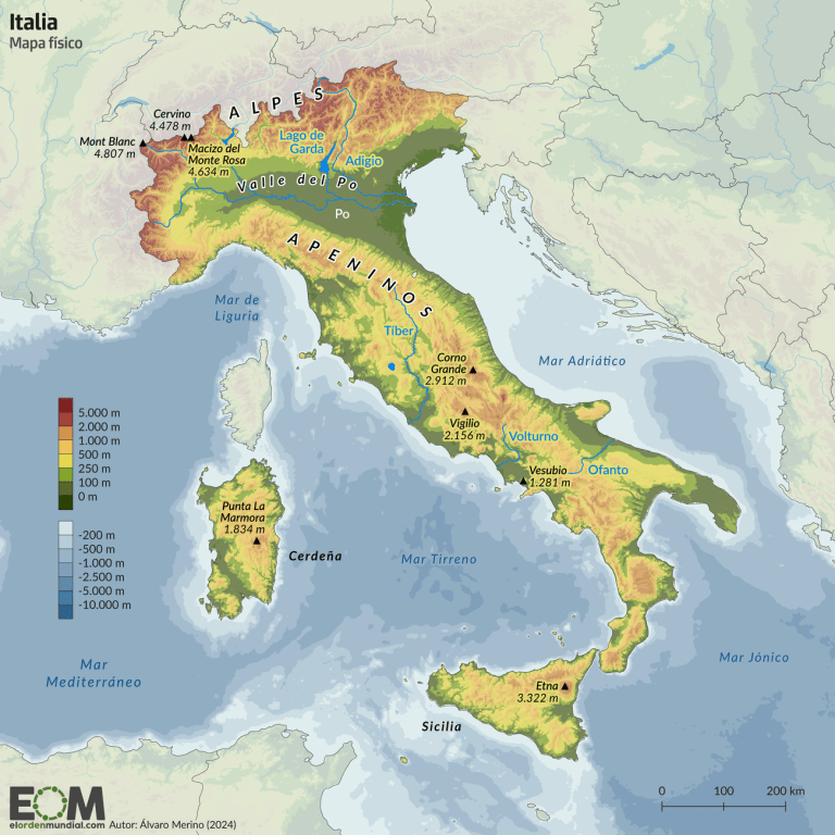 El mapa físico de Italia - Mapas de El Orden Mundial - EOM