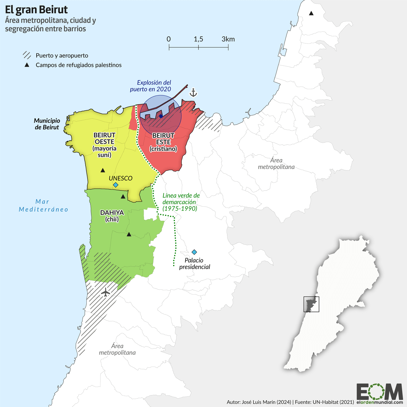 El mapa de Beirut, la capital del Líbano - Mapas de El Orden Mundial - EOM