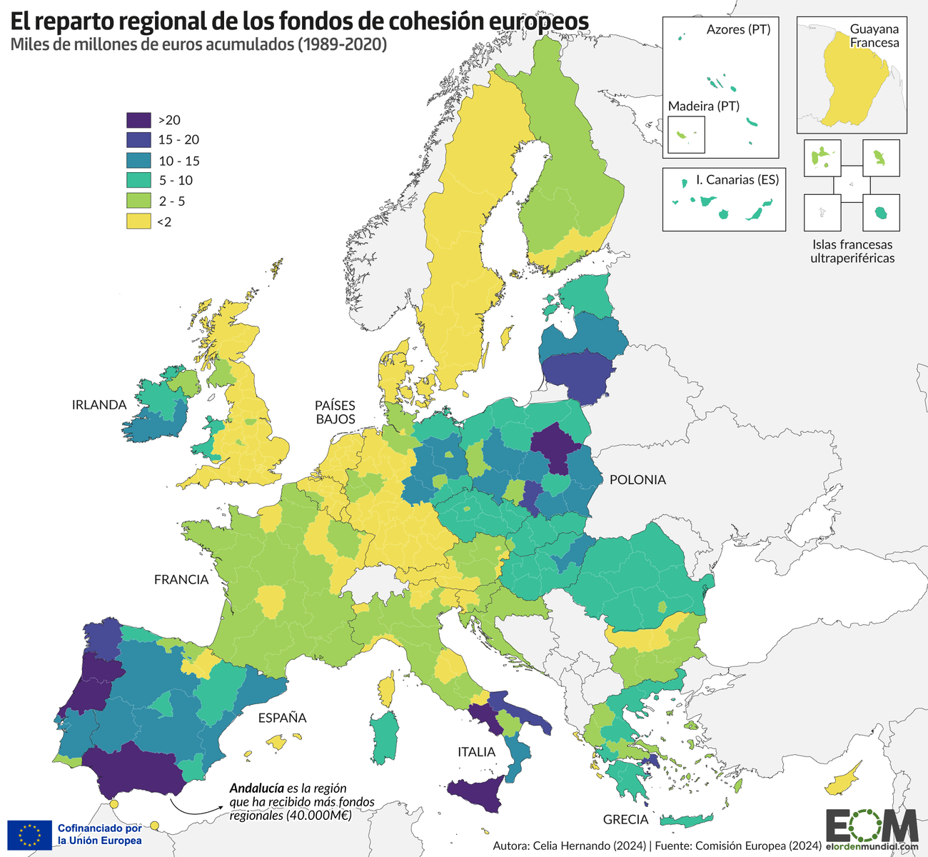 El mapa de las regiones que más fondos de cohesión reciben de la Unión ...