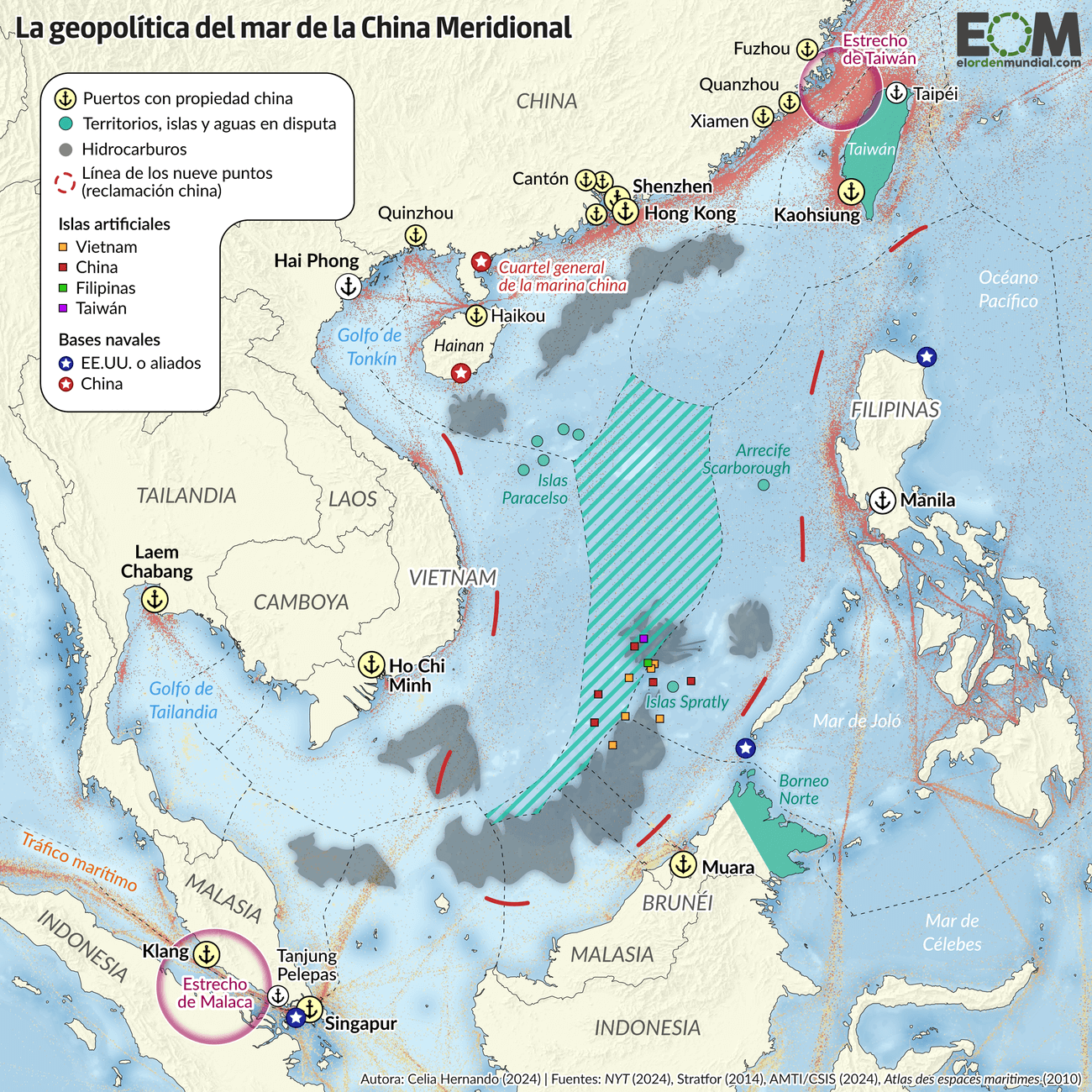 El mapa de la geopolítica del mar de la China Meridional - Mapas de El Orden Mundial - EOM