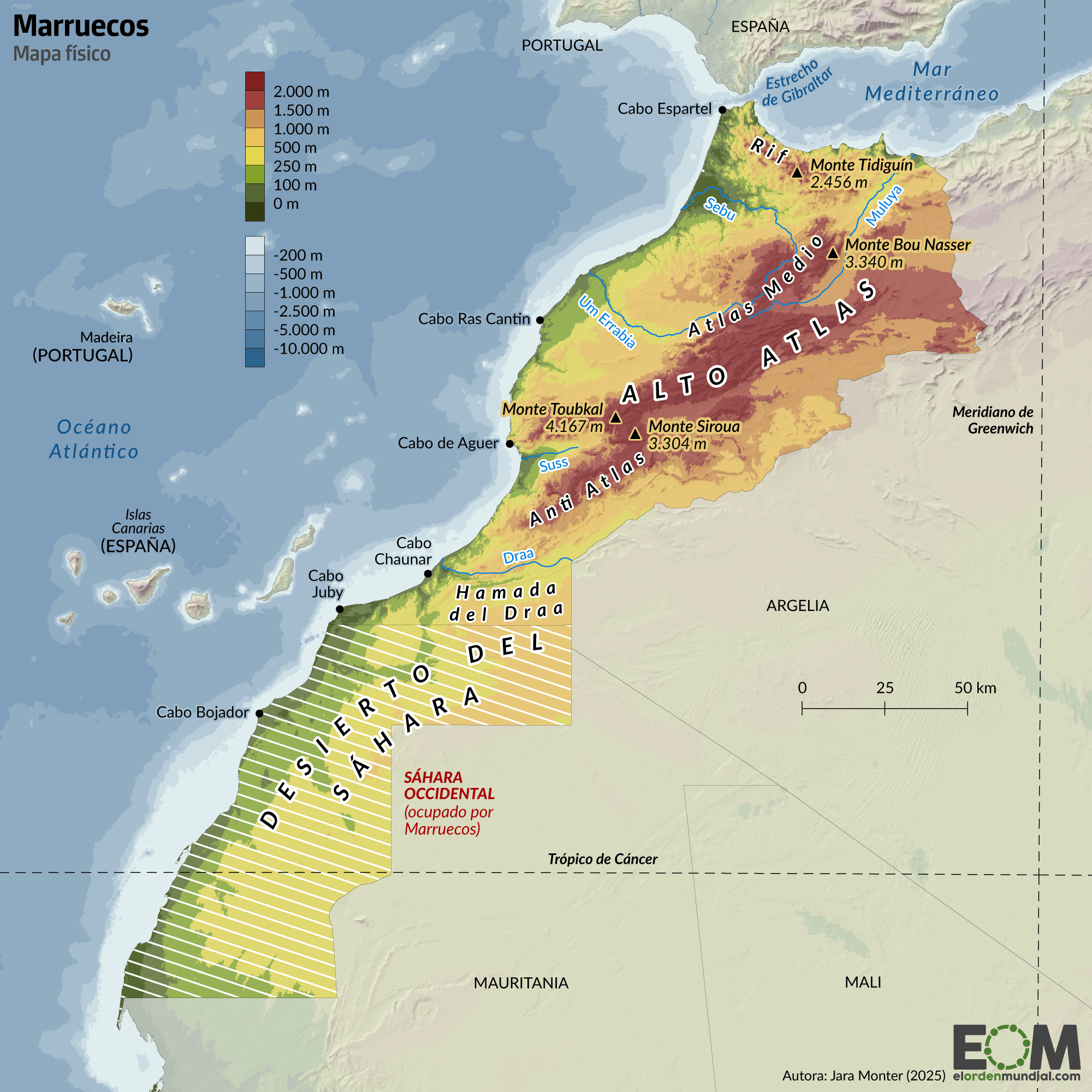 El mapa físico de Marruecos - Mapas de El Orden Mundial - EOM