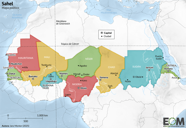 El mapa físico del Sahel - Mapas de El Orden Mundial - EOM