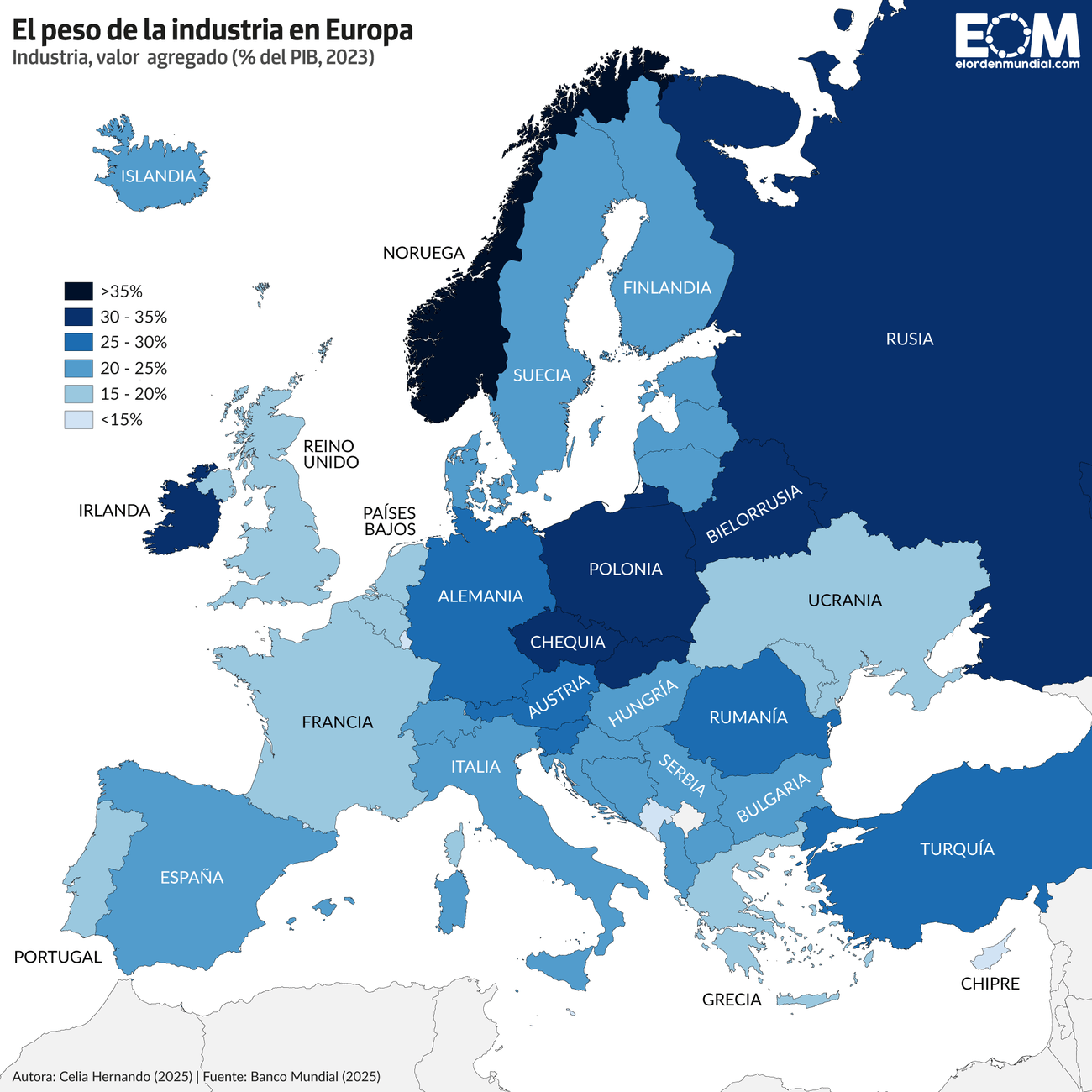 El mapa del peso de la industria en Europa - Mapas de El Orden Mundial - EOM