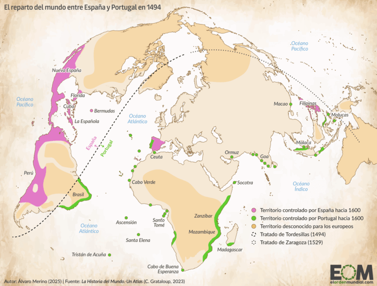El mapa del Tratado de Tordesillas, cuando España y Portugal se ...